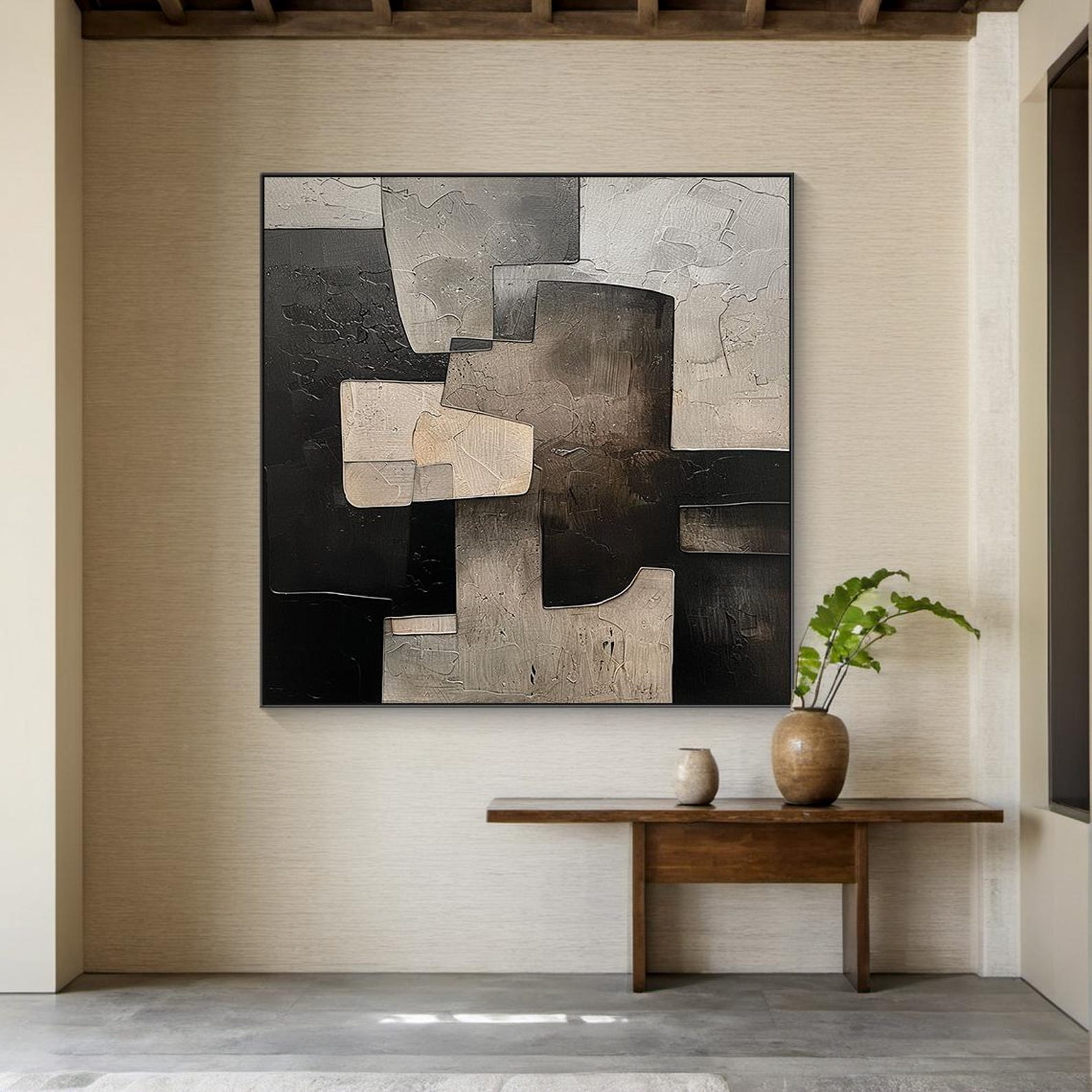 Gray Abstract Oil Painting Decorative Painting, Black Wabi-sabi ...