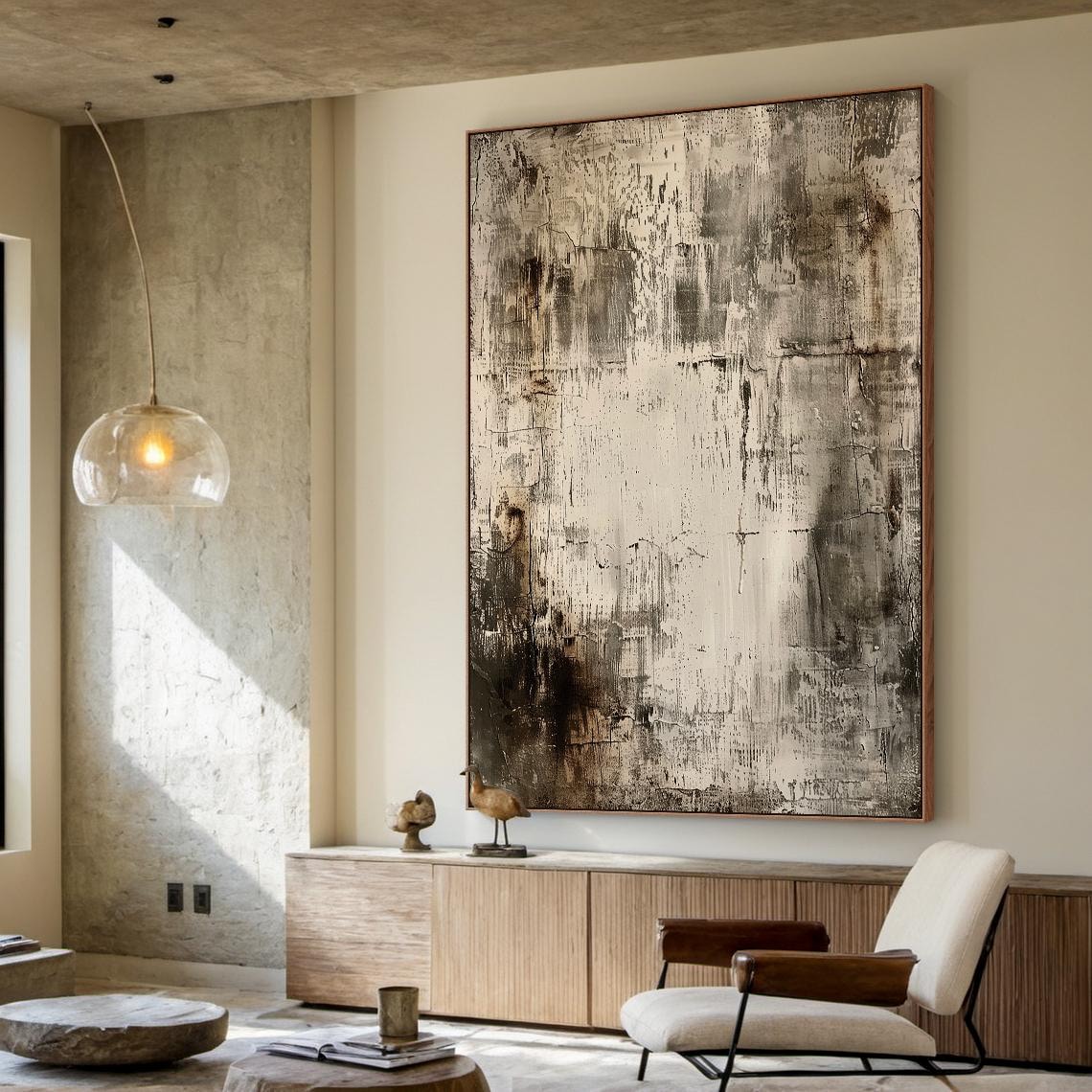 Large Gray Abstract Decorative Painting Off-white Simple Wall Painting ...