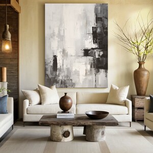 Off-white Abstract Oil Painting, Off-white Handmade Oil Painting, Black ...