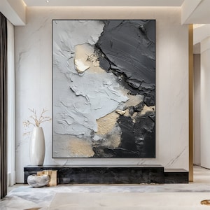 Large Gray Ocean Wave Texture Wall Art, Black Ocean Wave Abstract ...