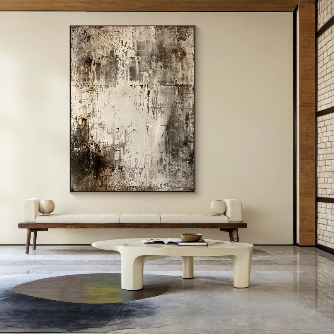 Large Gray Abstract Decorative Painting Off-white Simple Wall Painting ...