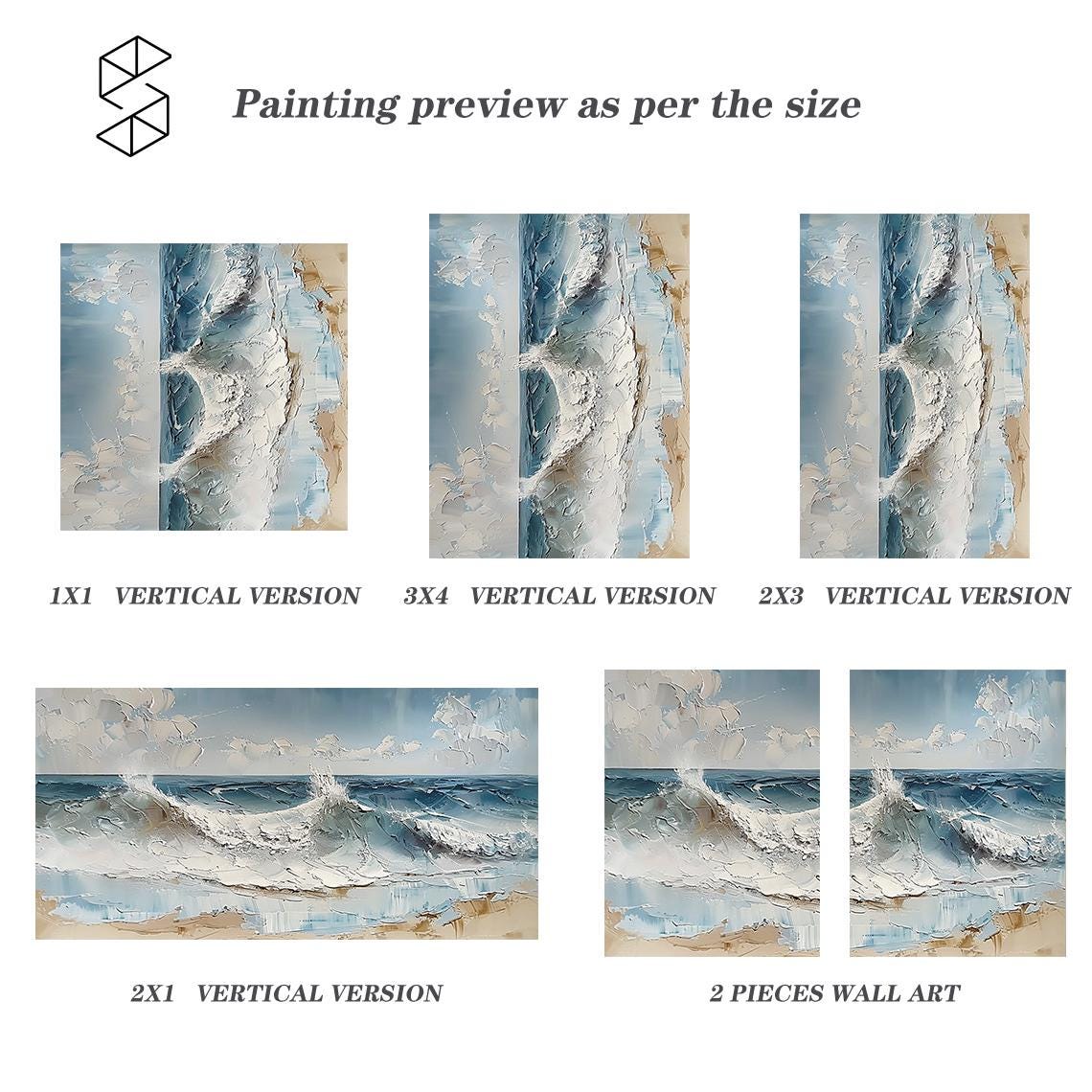 Blue Wave Abstract Painting Decorative Painting White Wave Landscape ...