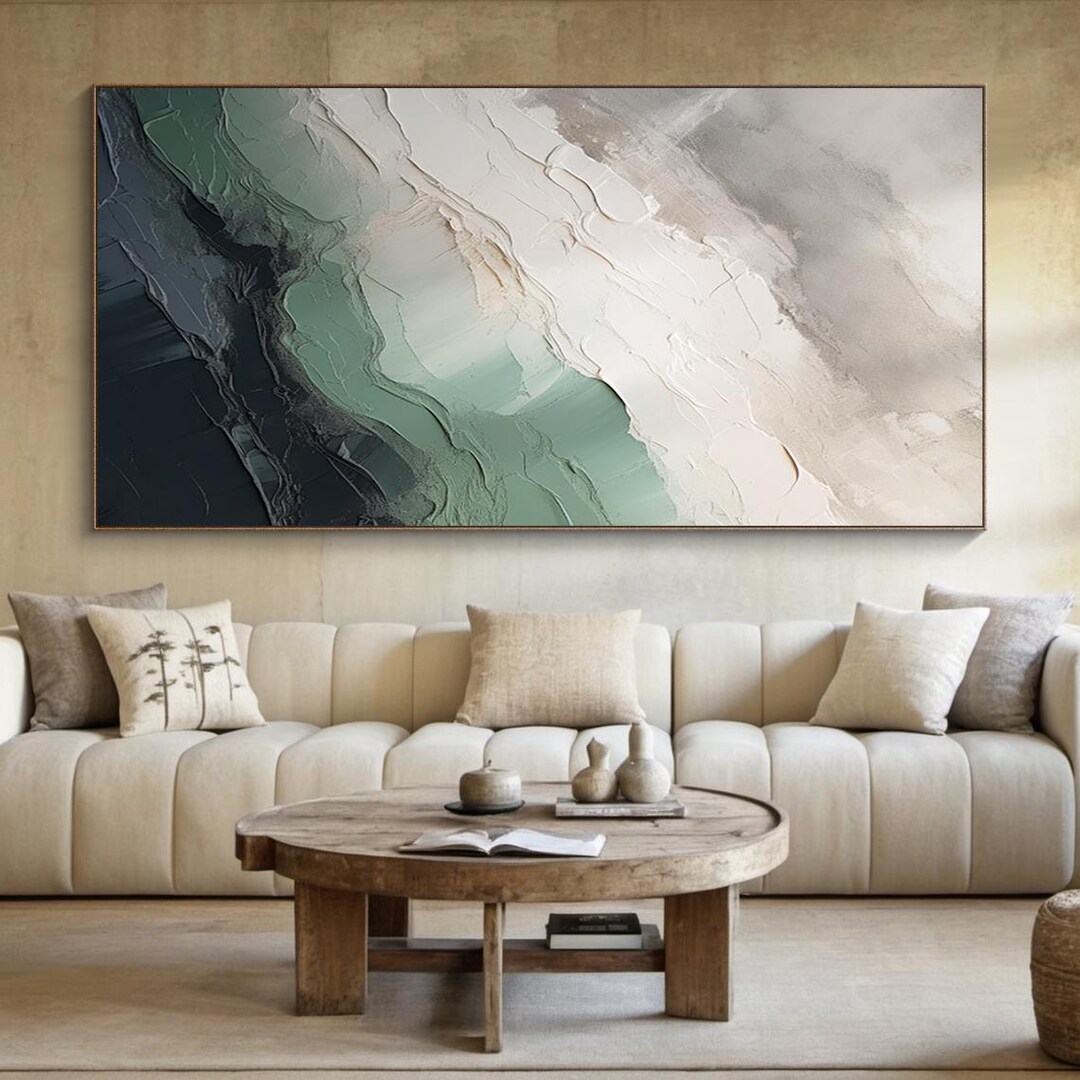 Textured Abstract 3D Wall Art, Green and Beige Minimalist Painting ...