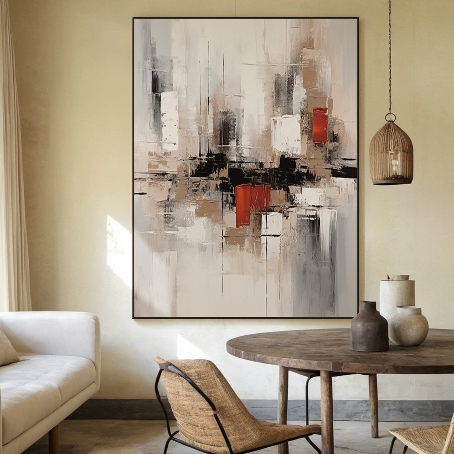 Brown Abstract Oil Painting on Canvas, Modern Office Wall Art, Wall ...
