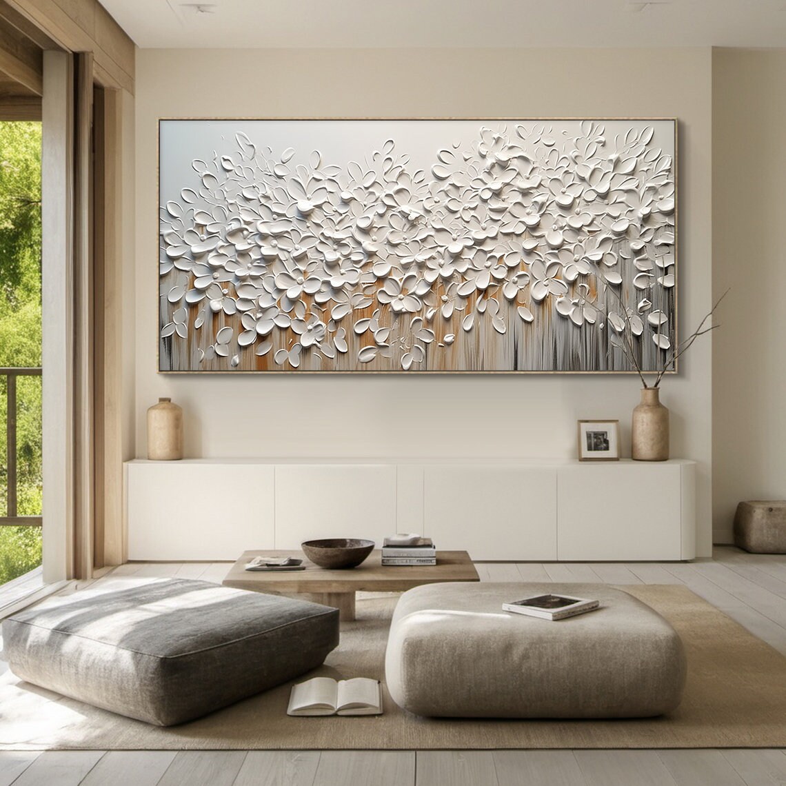 Large Original Canvas Flower Painting, 3D Texture Wall Painting, Modern ...