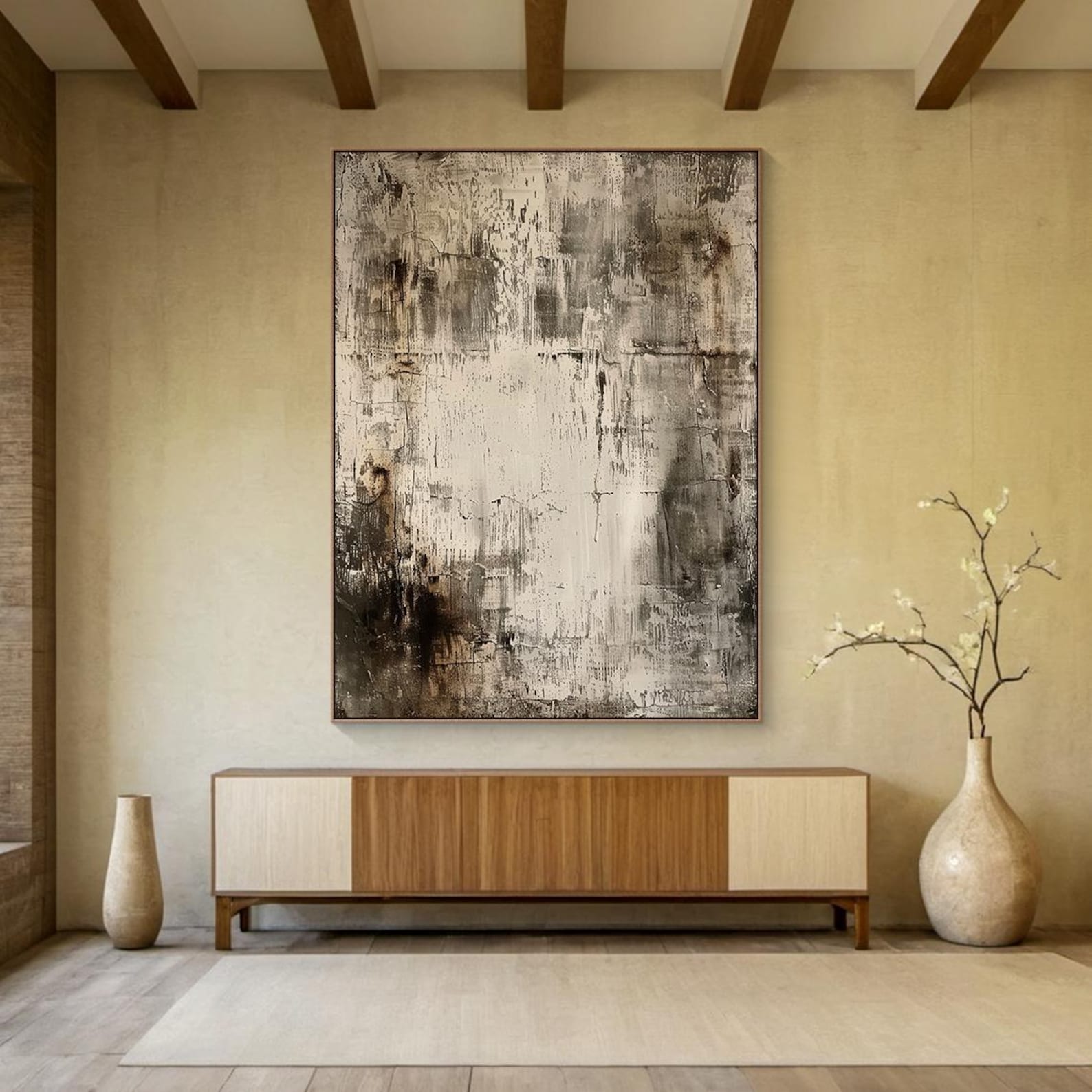 Large Gray Abstract Decorative Painting Off-white Simple Wall Painting ...