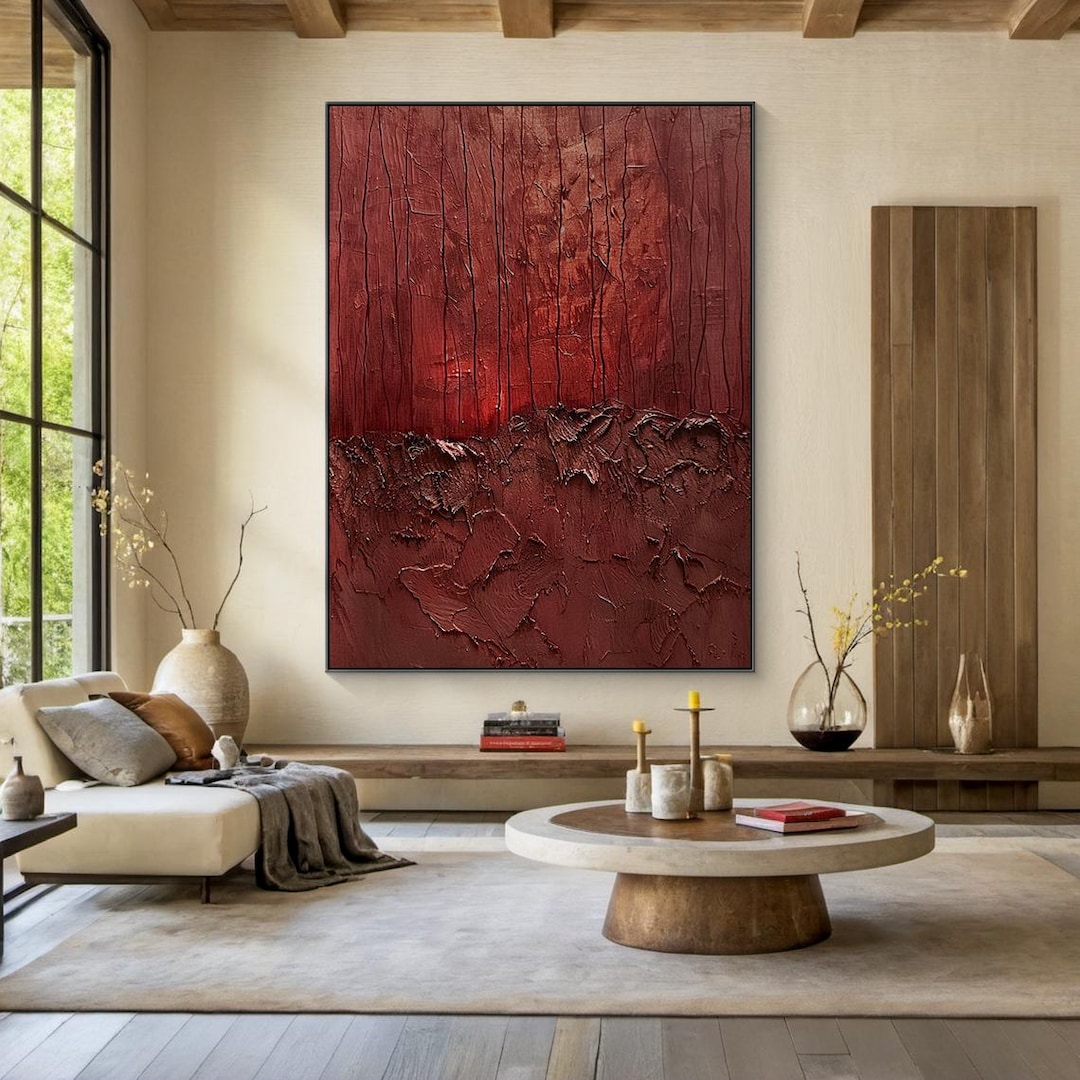 Large Red Abstract Oil Painting Decorative Painting Red Simple Wall ...