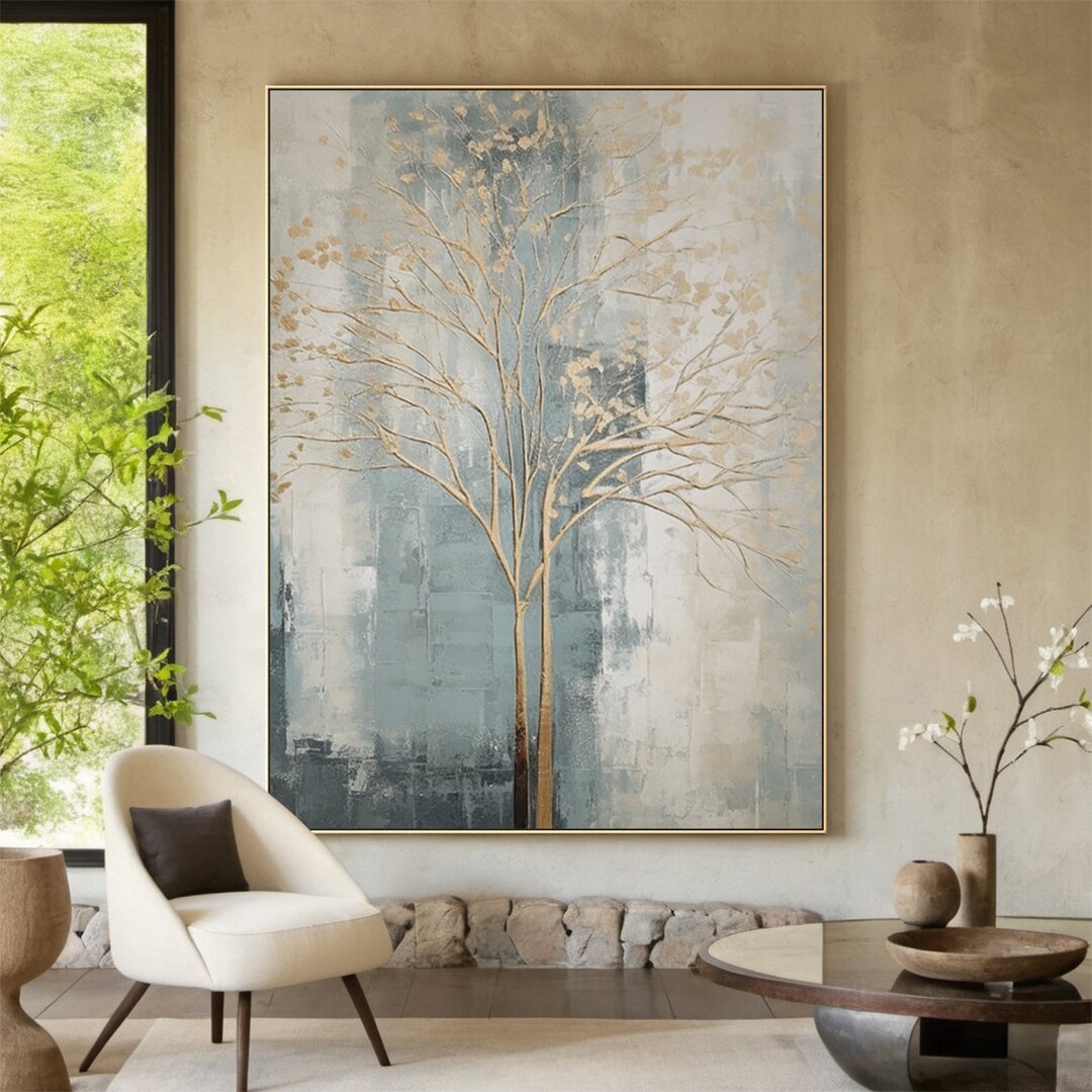Large Brown Tree Canvas Painting, Brown Abstract Texture Wall Painting ...