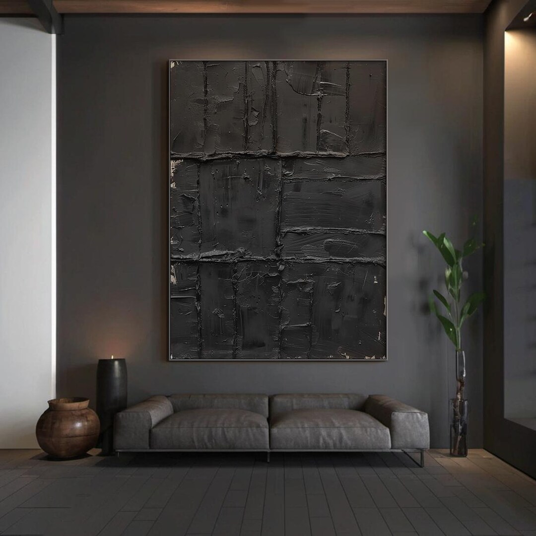 Original Black Wabi-sabi Wall Painting, Black Abstract Art, Black ...