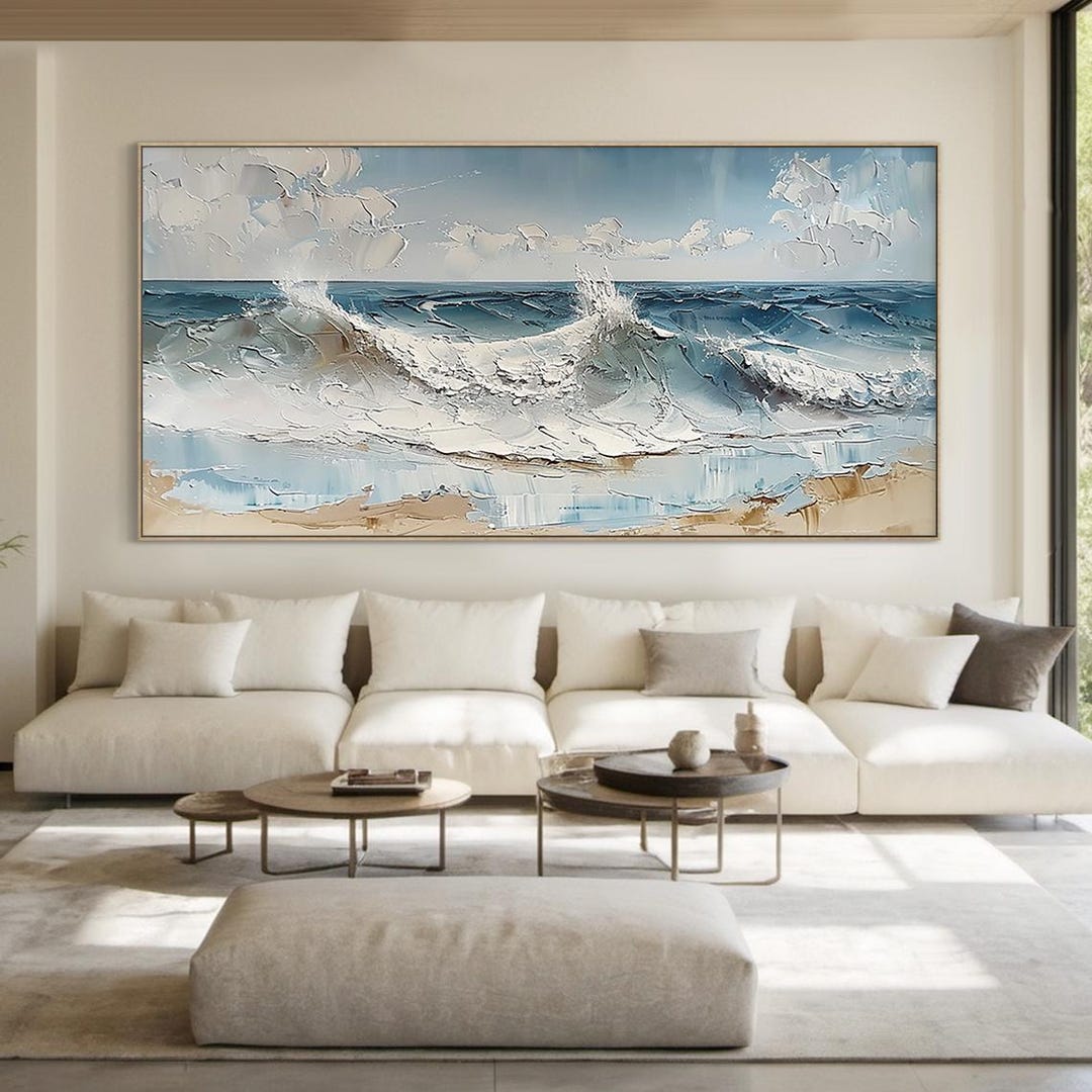 Blue Wave Abstract Painting Decorative Painting White Wave Landscape ...