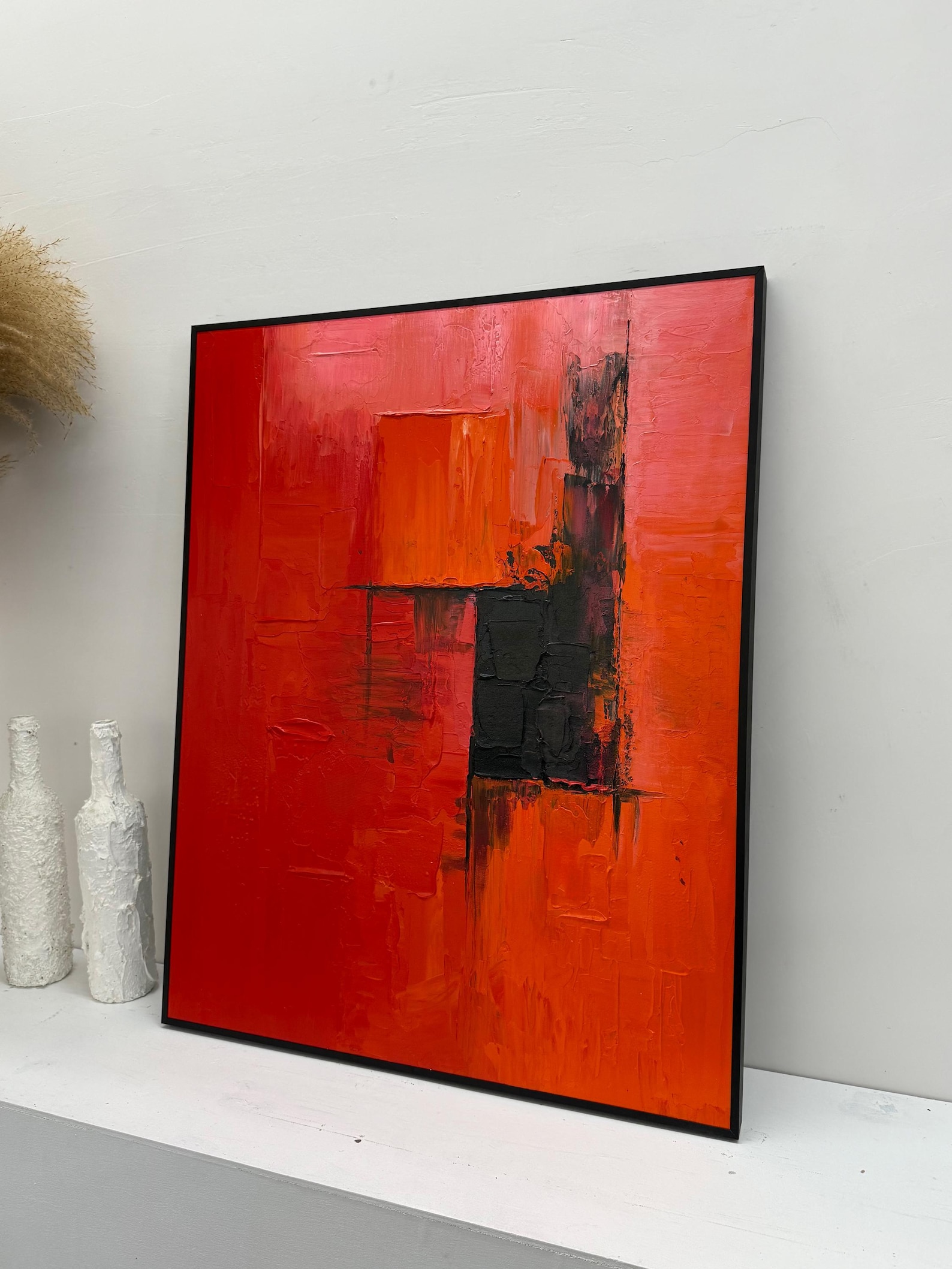 Large Red Minimalist Wall Painting, Red Abstract Oil Painting ...