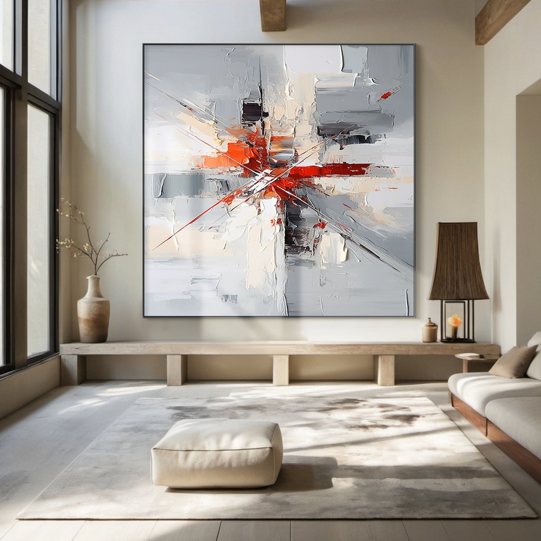 Large Grey Original Abstract Texture Painting, Stylish and ...