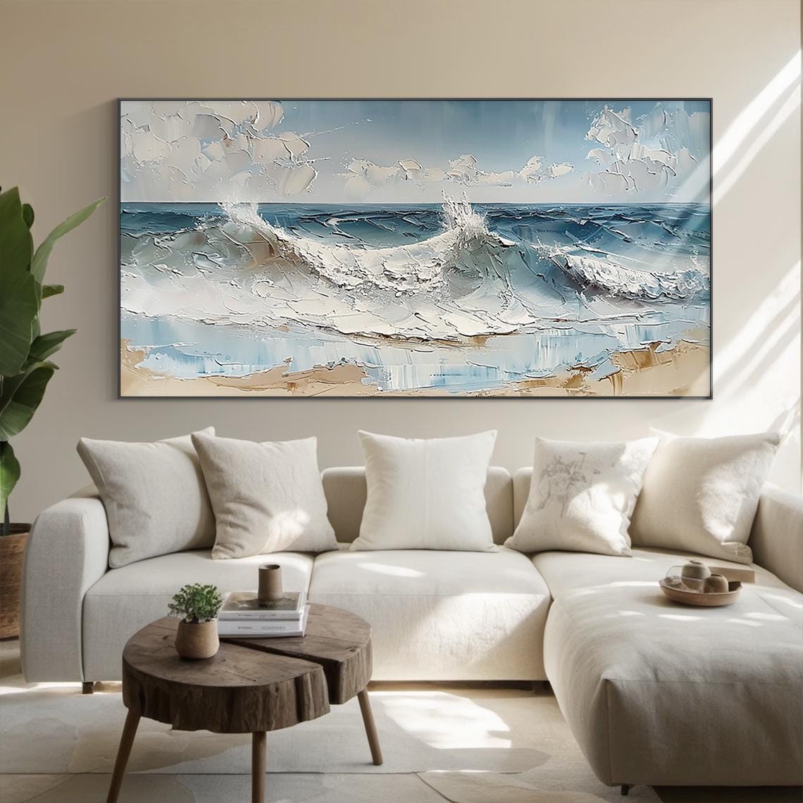 Blue Wave Abstract Painting Decorative Painting White Wave Landscape ...
