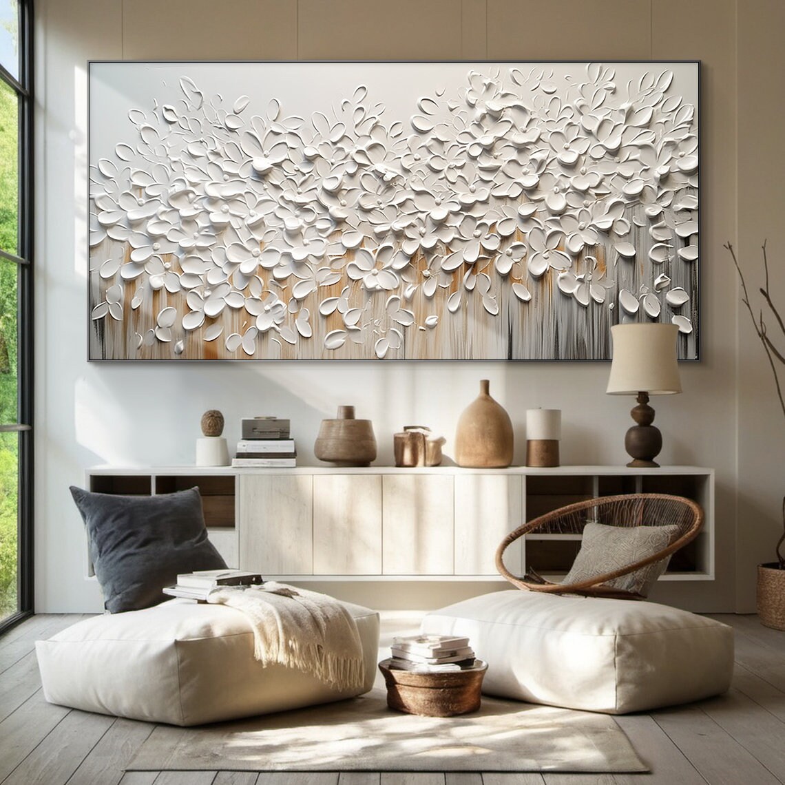 Large Original Canvas Flower Painting, 3D Texture Wall Painting, Modern ...