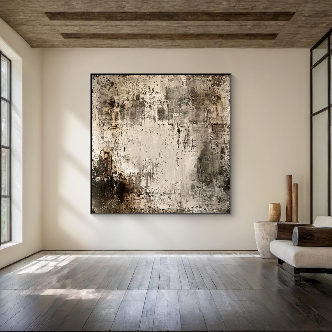 Large Gray Abstract Decorative Painting Off-white Simple Wall Painting ...