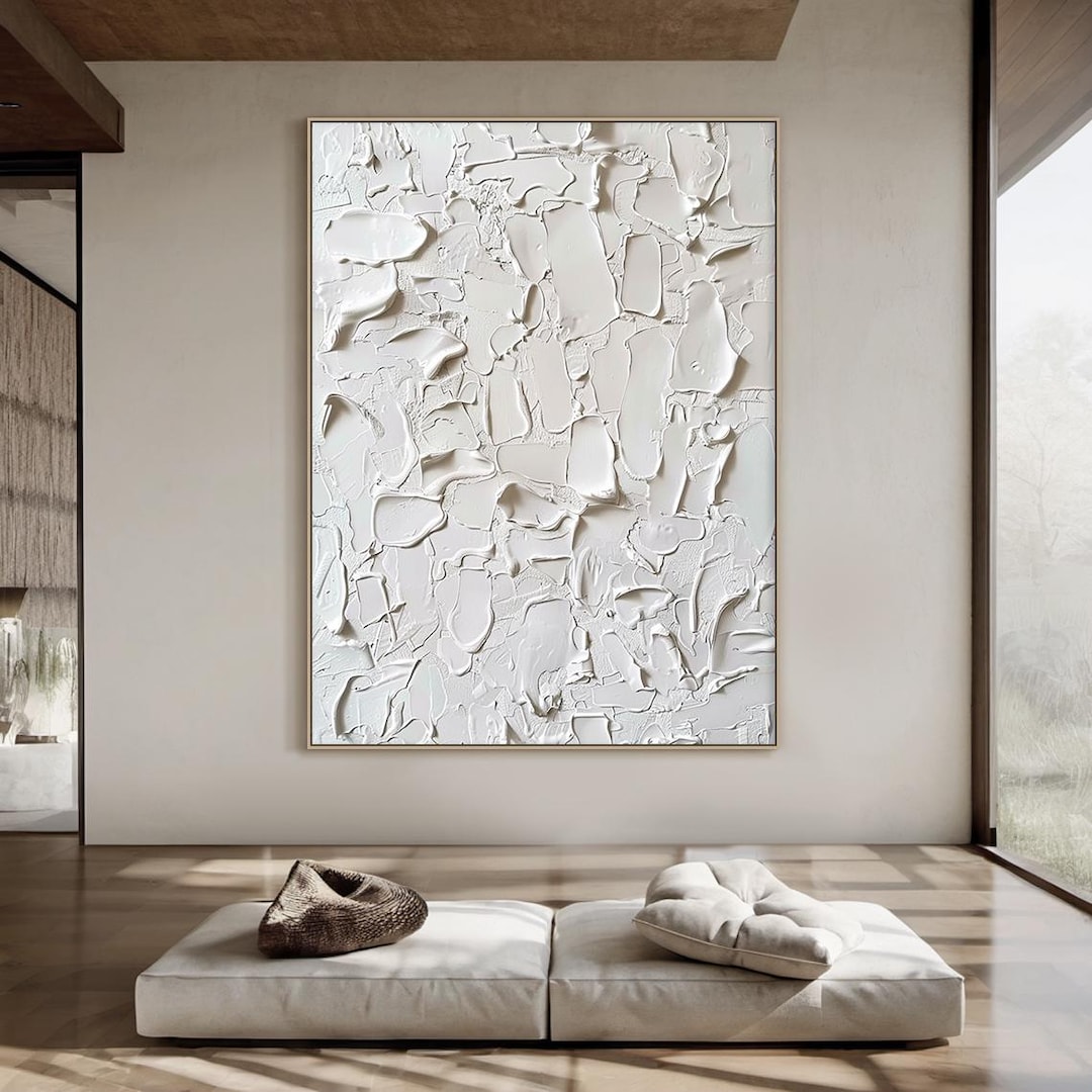 Large White Textured Abstract Painting, Minimalist Neutral Wall Art ...