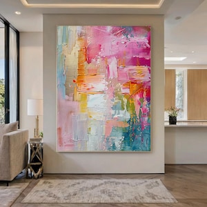 Large Pink Abstract Oil Painting – Handmade Colorful Wall Art for ...