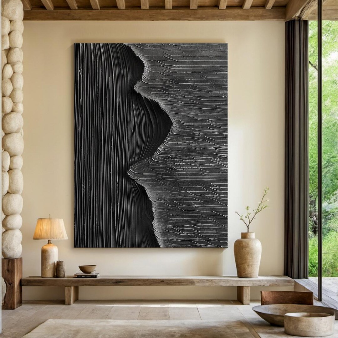 Black Abstract Oil Painting Decorative Painting, Large Black Wabi-sabi ...