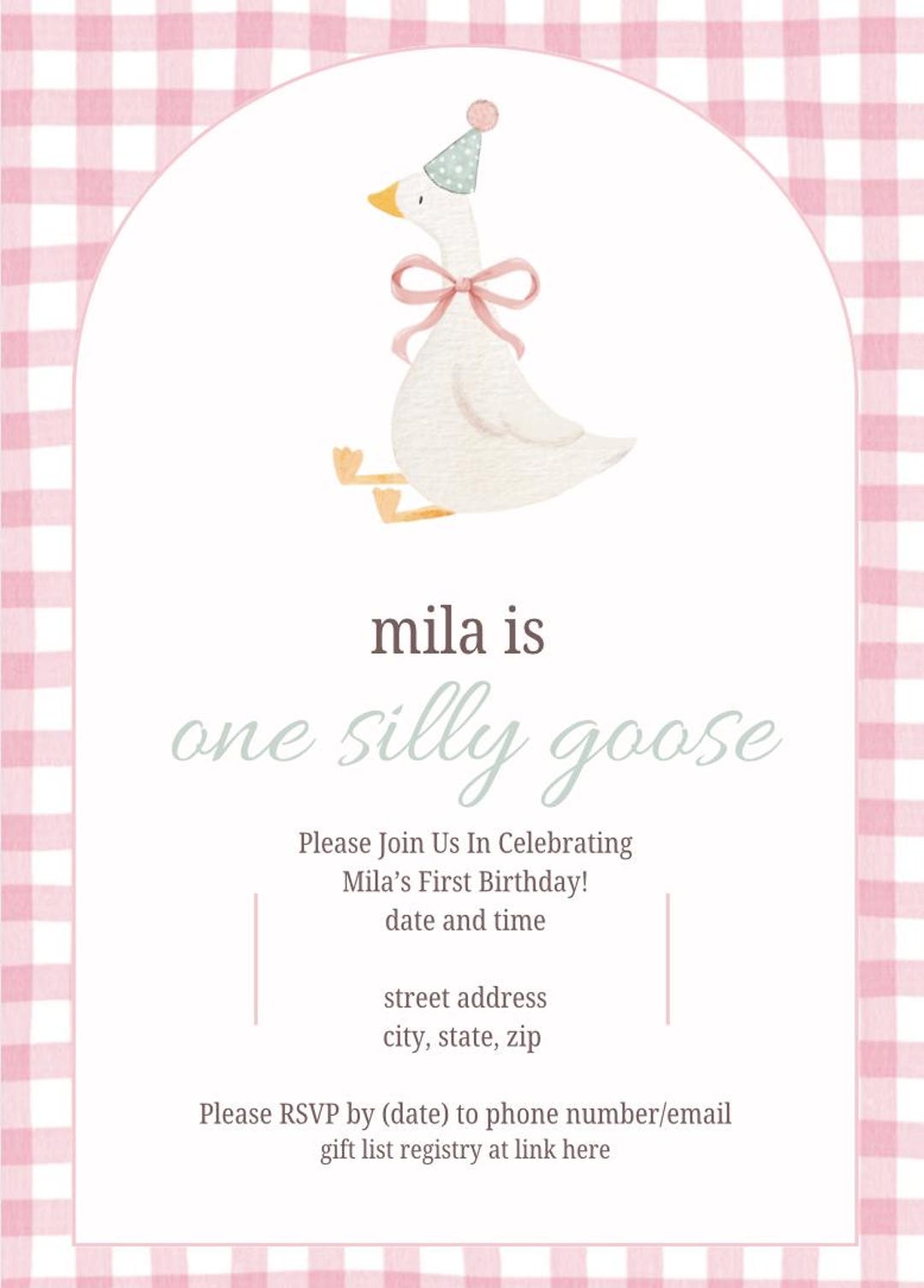 One Silly Goose First Birthday Invite/100% Editable Birthday Invitation ...