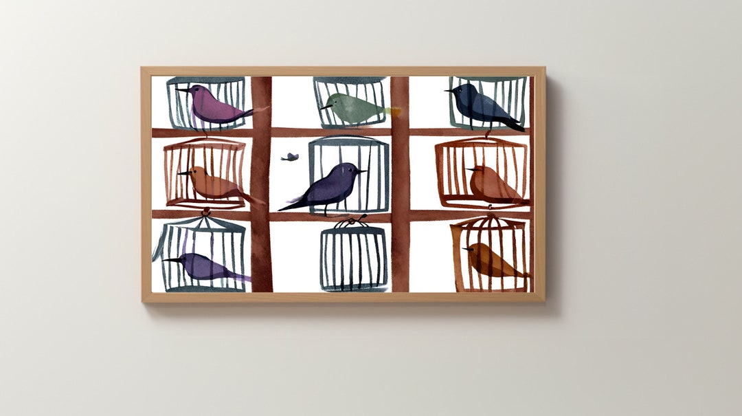 Smart TV Frame Wall Art Birds in Cages 16:9 - Etsy