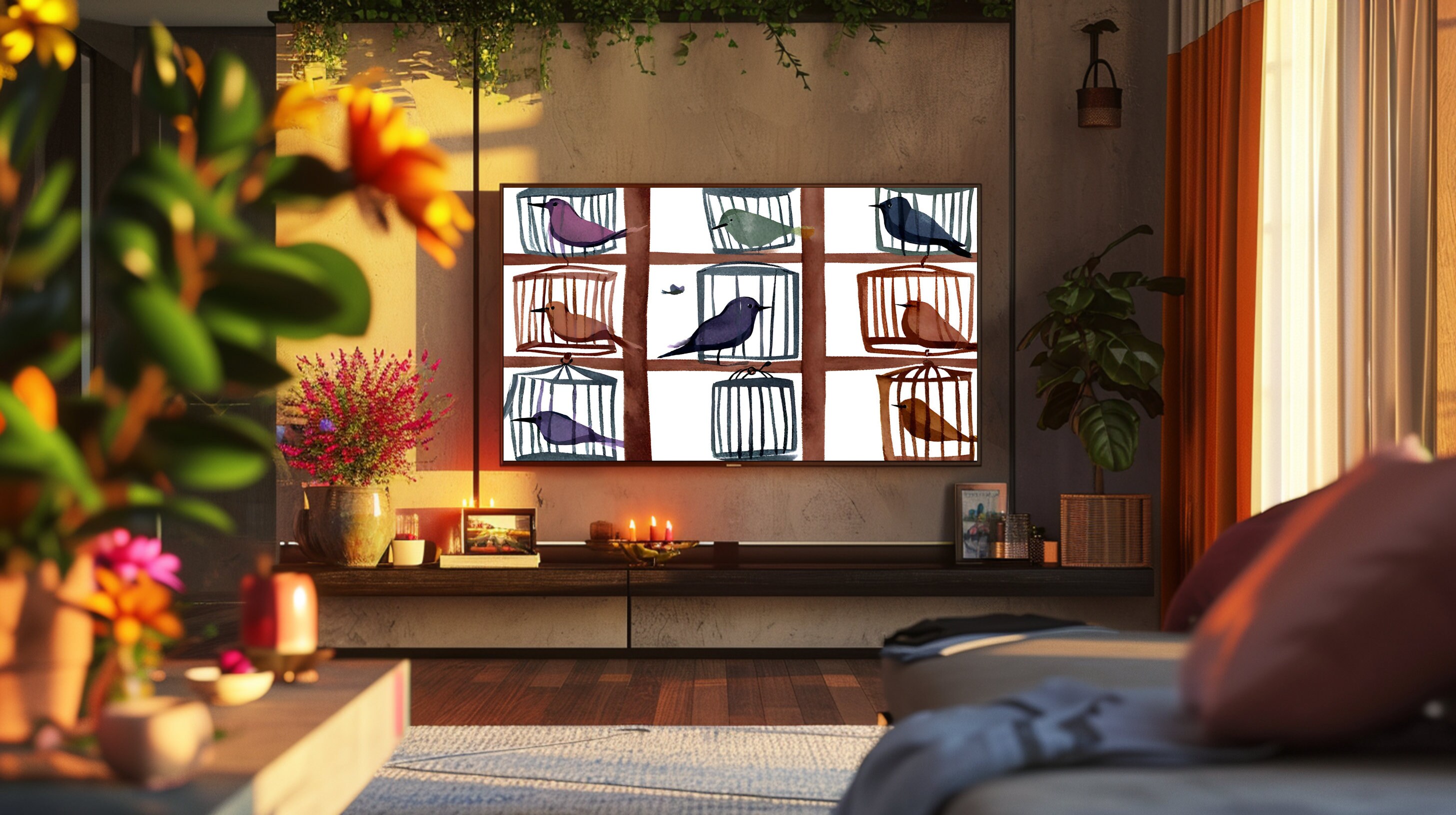 Smart TV Frame Wall Art Birds in Cages 16:9 - Etsy
