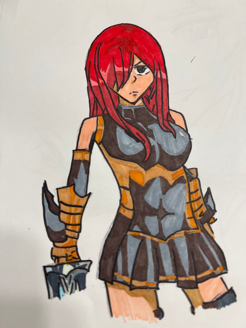 Erza Scarlet Drawing - Etsy