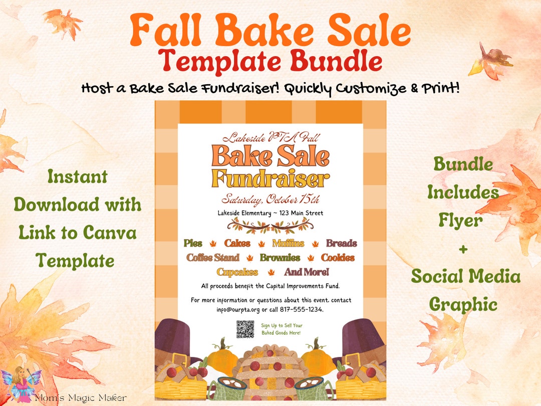 Fall Bake Sale Fundraiser Canva Template Bundle for Schools, Pta's, Pto ...