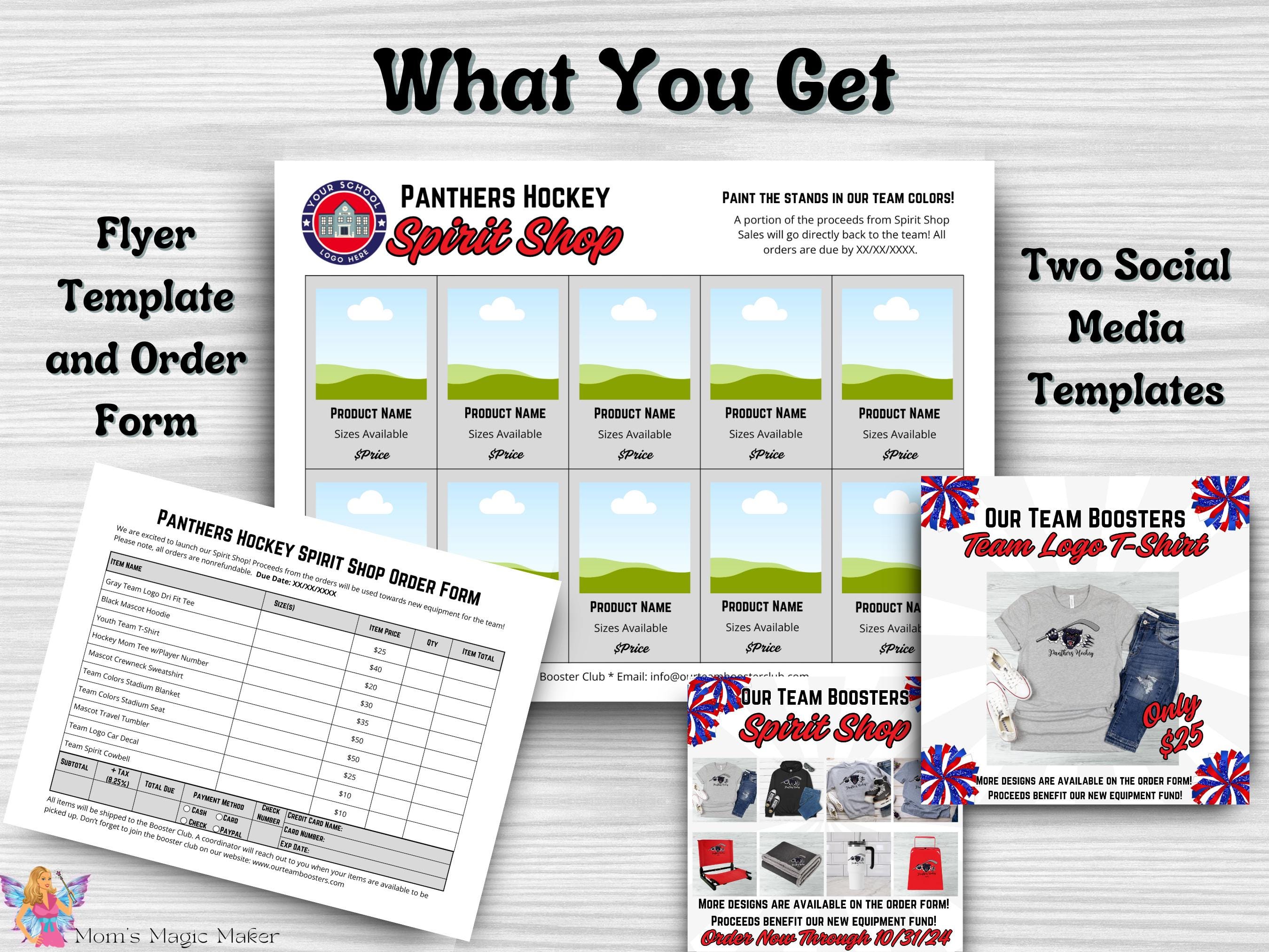 Spirit Wear Flyer and Order Form Template Bundle for Canva - Booster ...