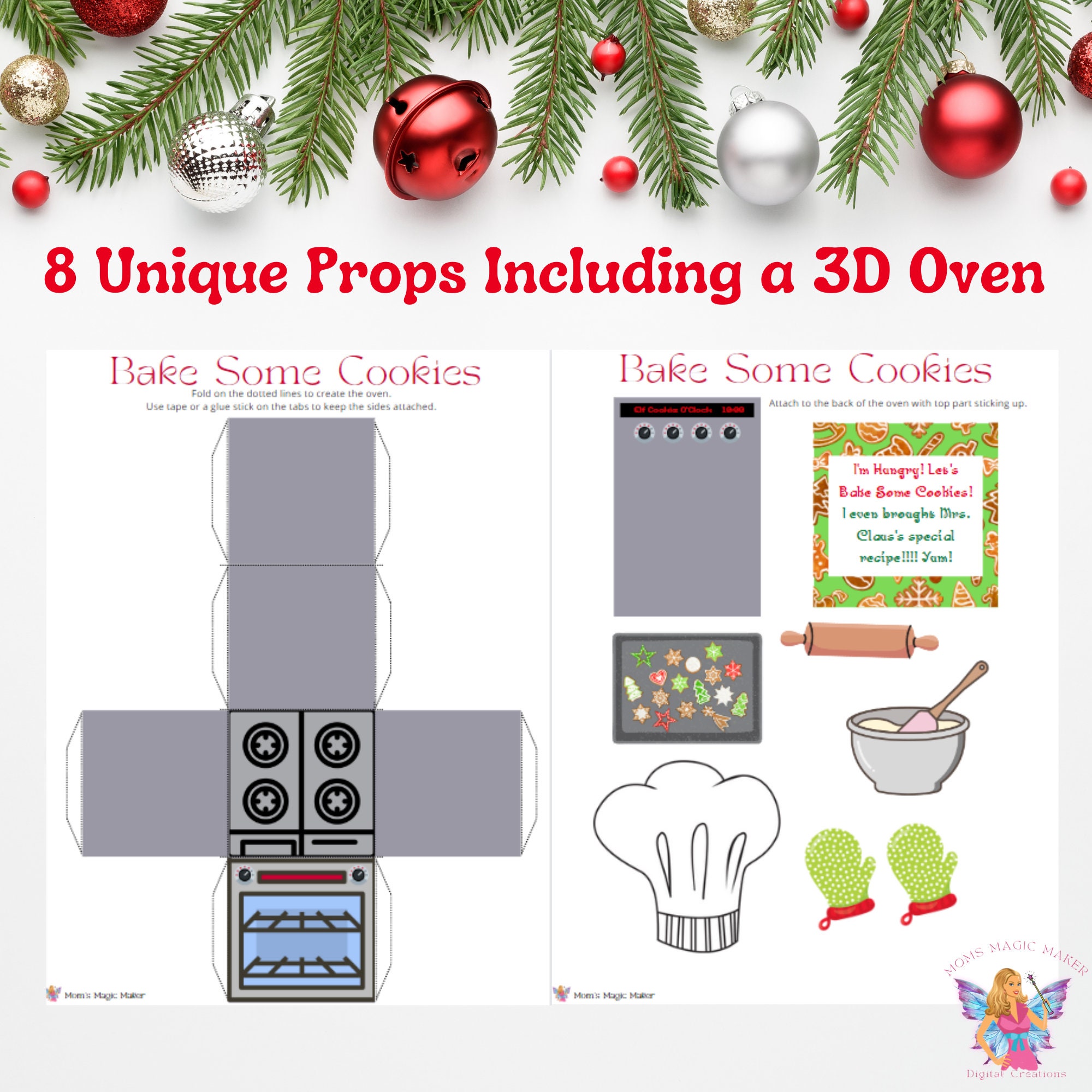 Elf Baking Christmas Cookies Printable Pack – 3D Oven, Props, and Mrs ...