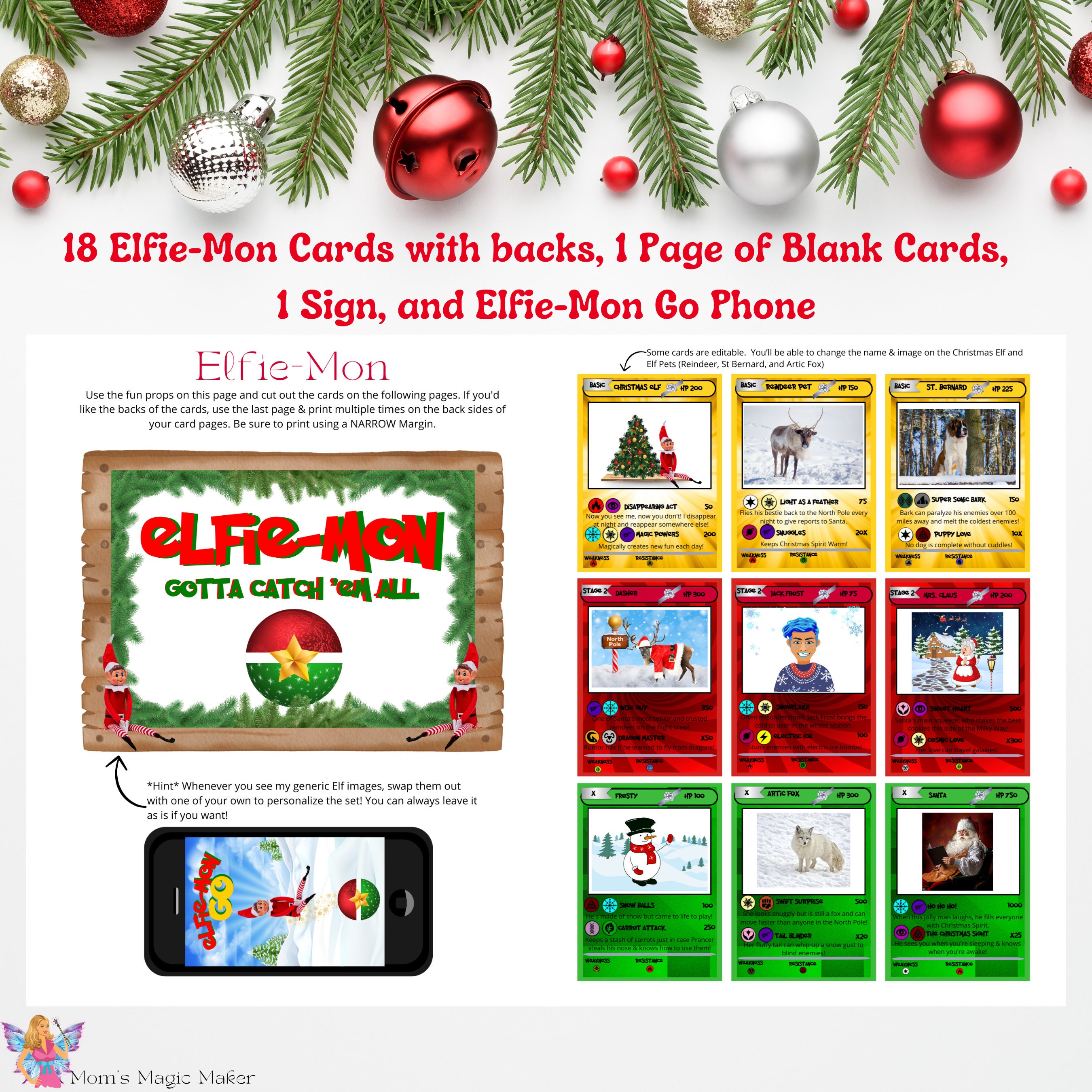 Elfie-mon Printable Card Game for Christmas Elf Instant Download - Etsy