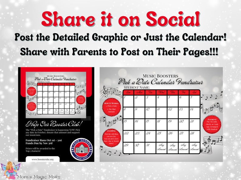 Pick a Date Calendar Fundraiser Canva Template Bundle for Music ...
