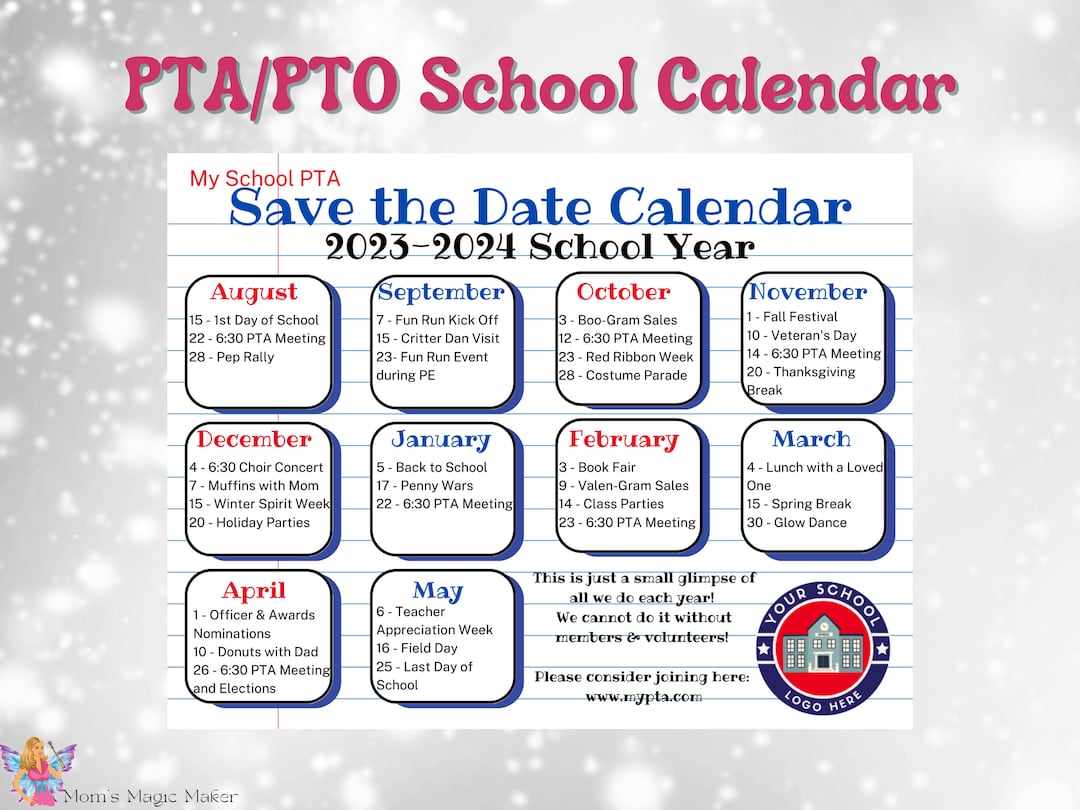 Customizable Pta/pto/booster Club Calendar Template - Perfect for ...