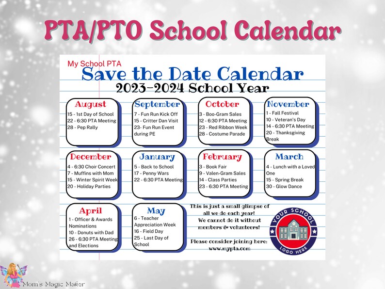 Customizable Pta/pto/booster Club Calendar Template - Perfect for ...
