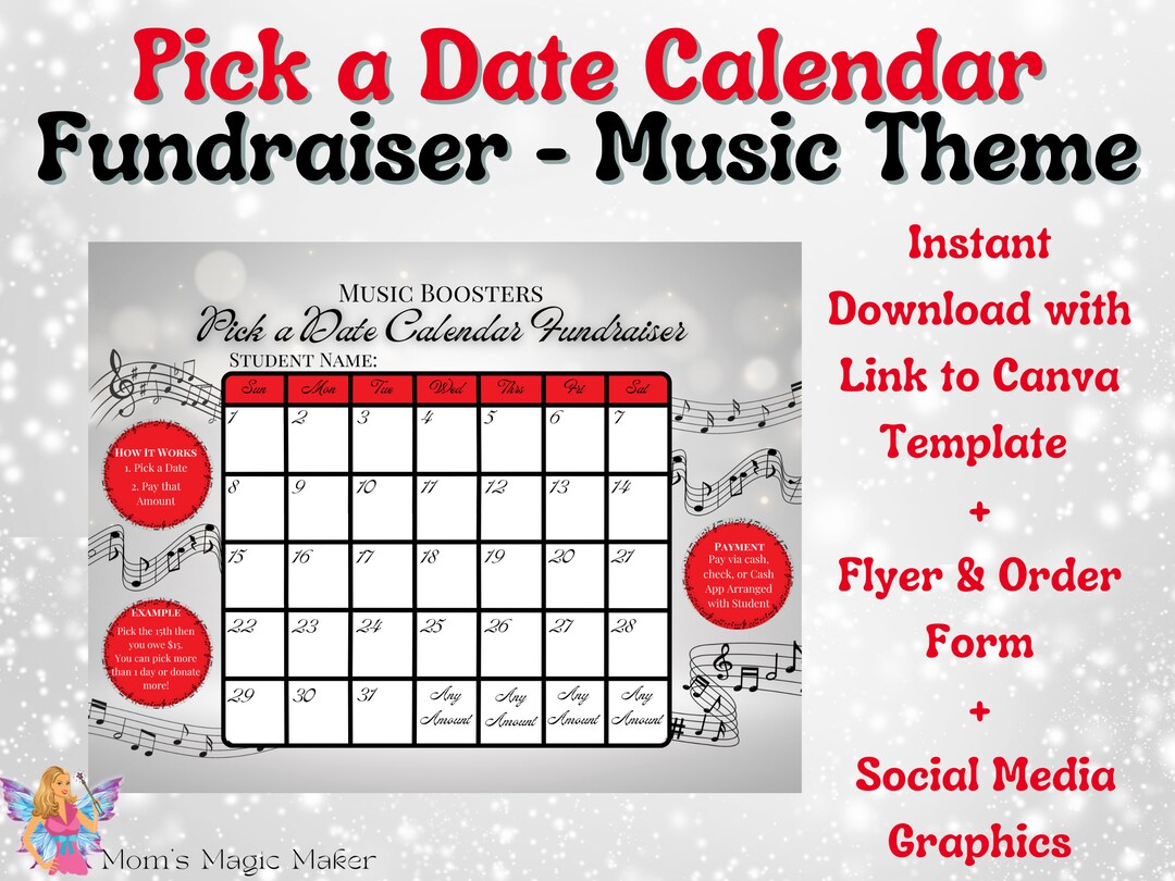 Pick a Date Calendar Fundraiser Canva Template Bundle for Music ...