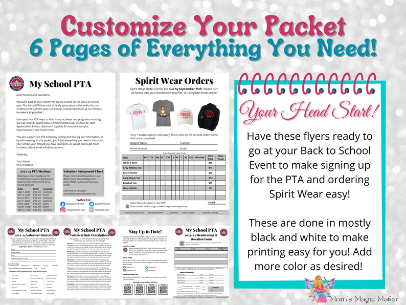 Back to School Packet Bundle for Ptas, Ptos, Booster Clubs, and Schools ...
