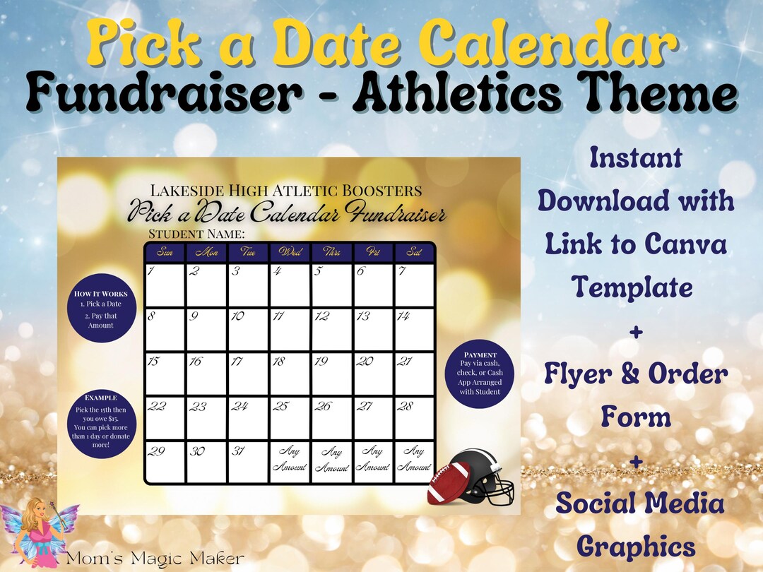 Pick a Date Calendar Fundraiser Canva Template Bundle for Athletic ...