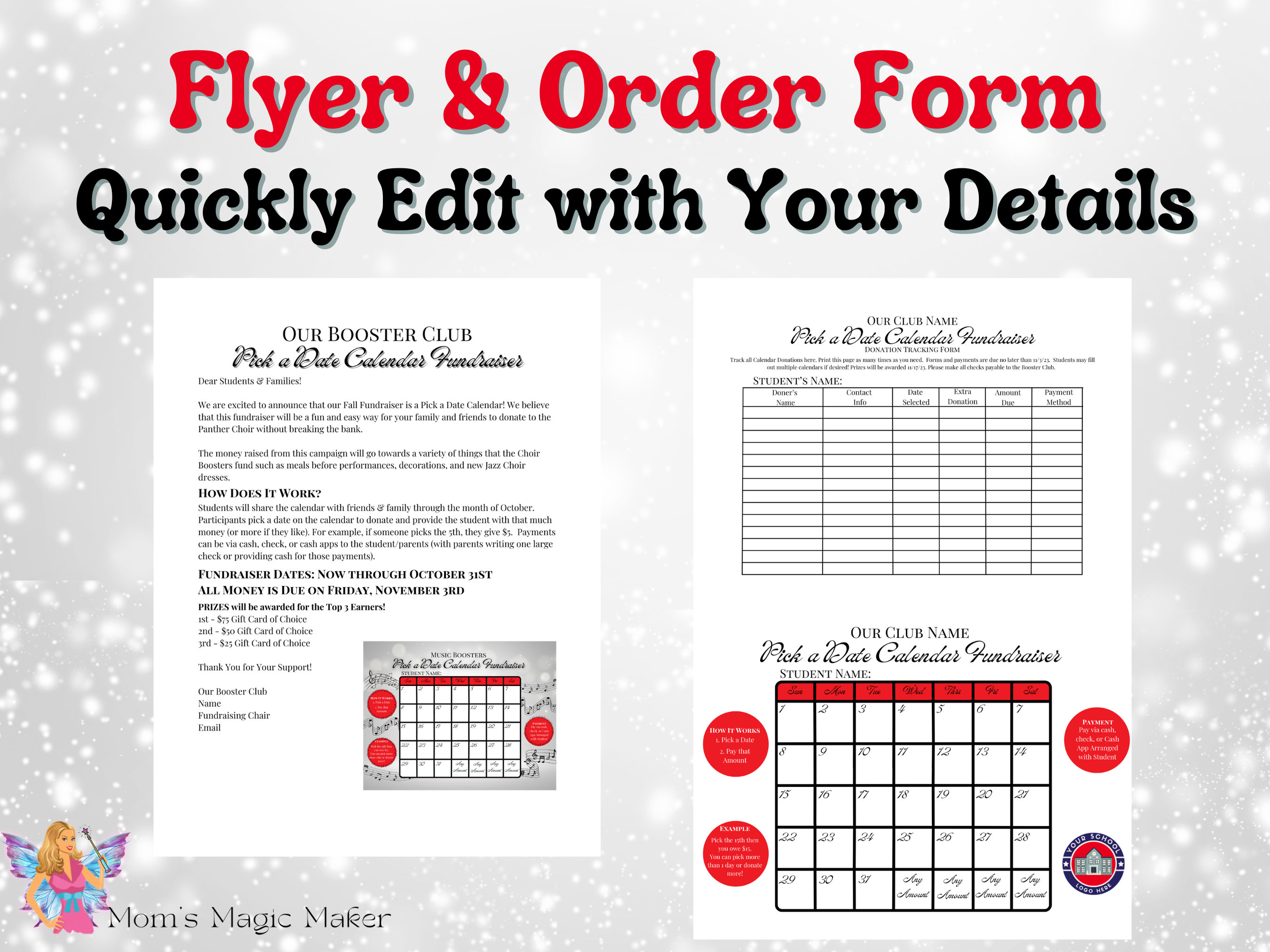 Pick a Date Calendar Fundraiser Canva Template Bundle for Music ...