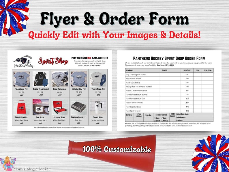 Spirit Wear Flyer and Order Form Template Bundle for Canva - Booster ...