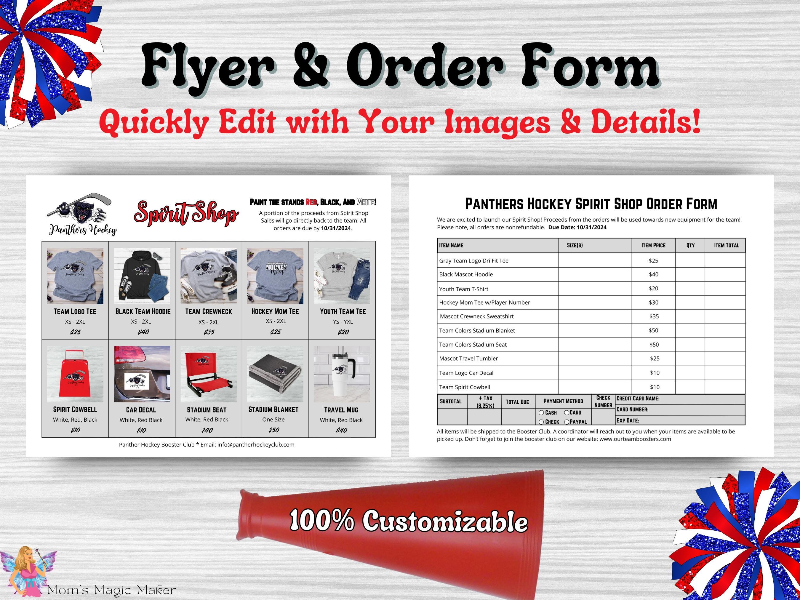 Spirit Wear Flyer and Order Form Template Bundle for Canva - Booster ...