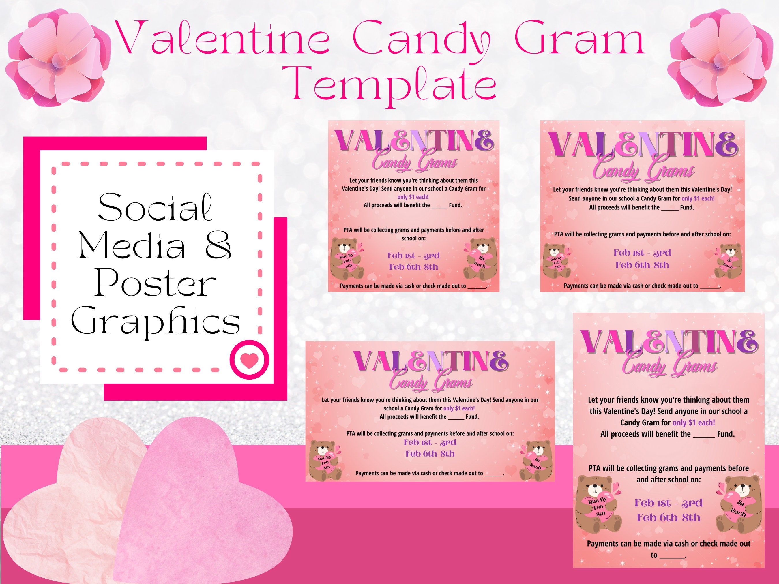 Valentine Candy Gram Fundraiser Bundle Pta/pto/booster Clubs Editable ...