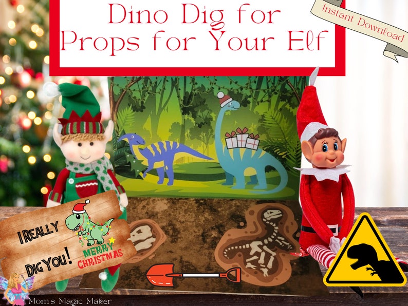 Elf Dino Dig Printable Props – Dinosaur Expedition Scene Instant ...