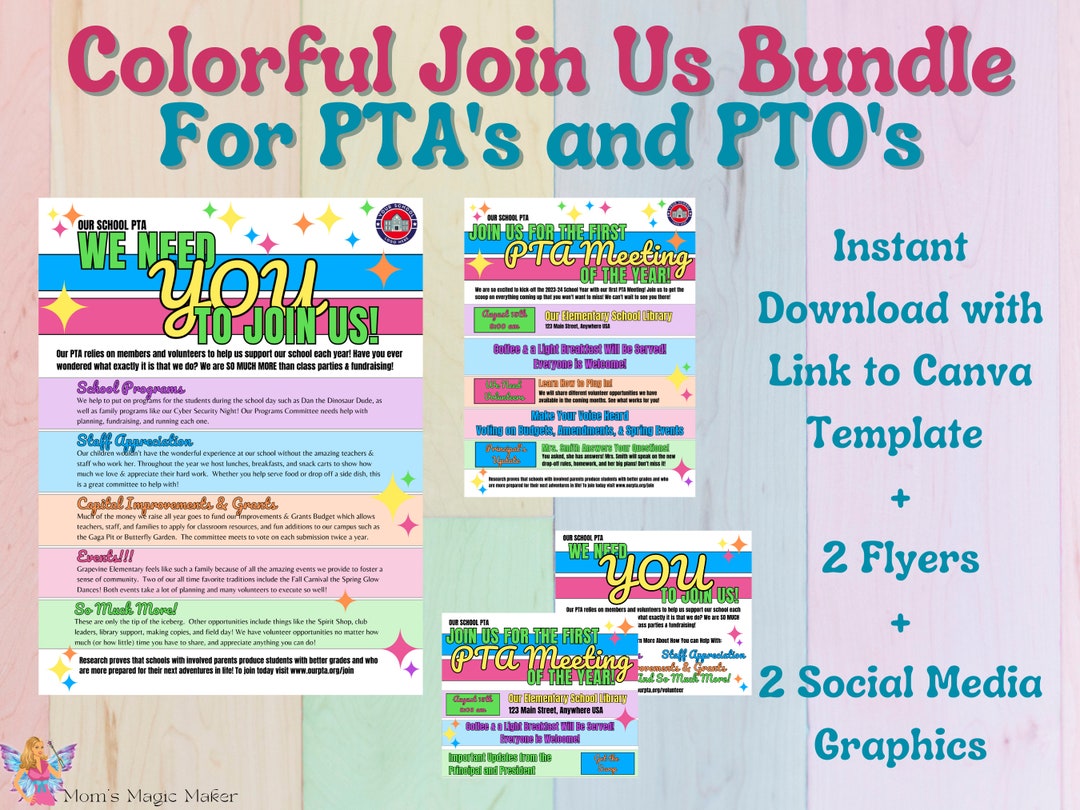 Vibrant Canva Template Bundle for PTA, PTO, and Booster Clubs ...