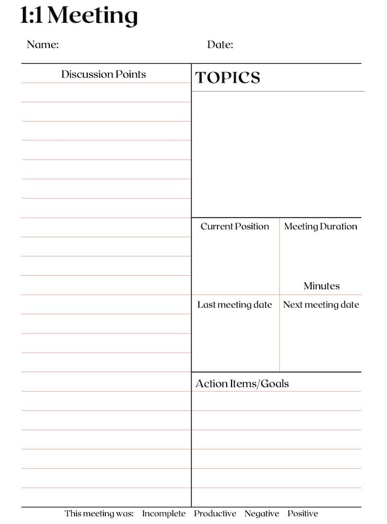 1:1 Meeting Template - Etsy