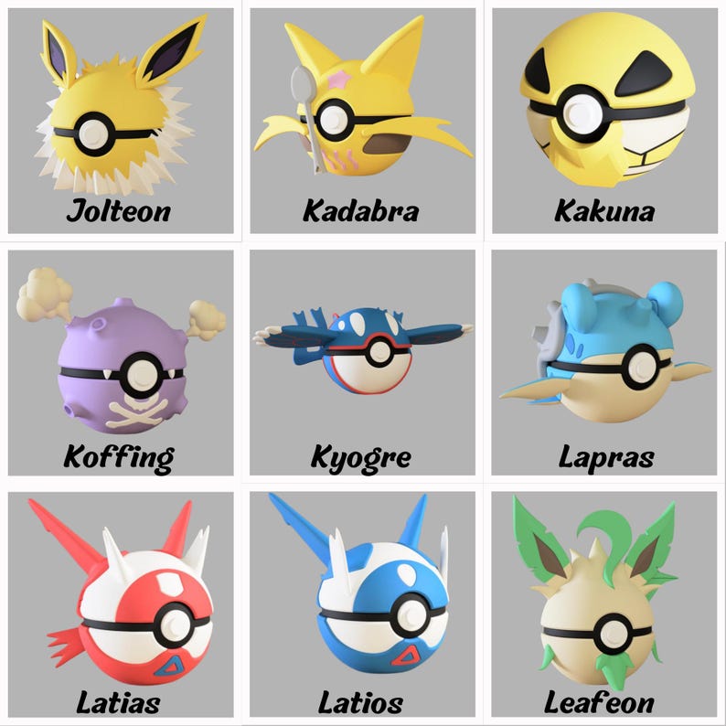 3D Printed Pokemon Ball Collector Gift- "a" to "l" Named Pokemon - Etsy