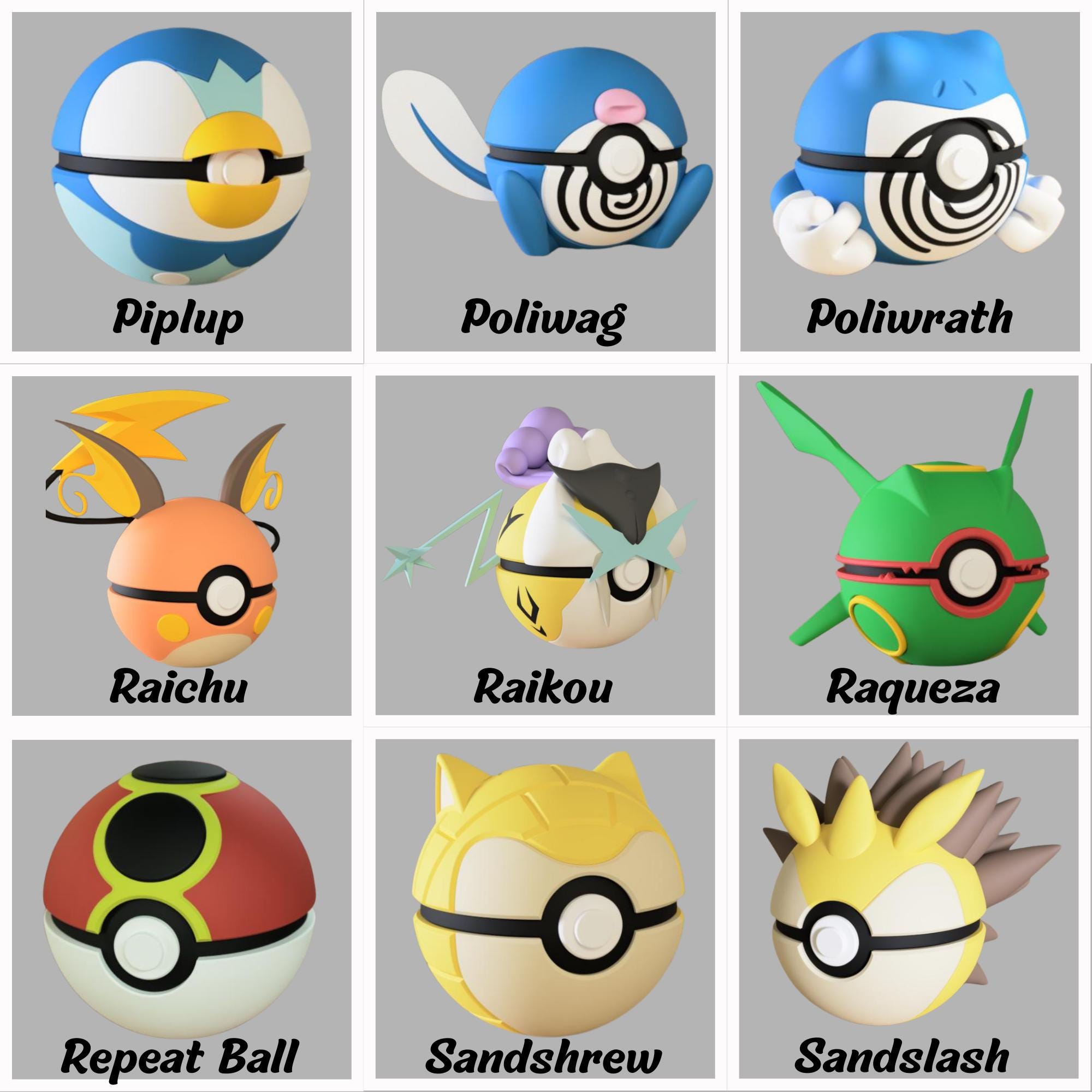 3D Printed Poké Ball Collector Gift- "l" to "z" Named Pokemon - Etsy