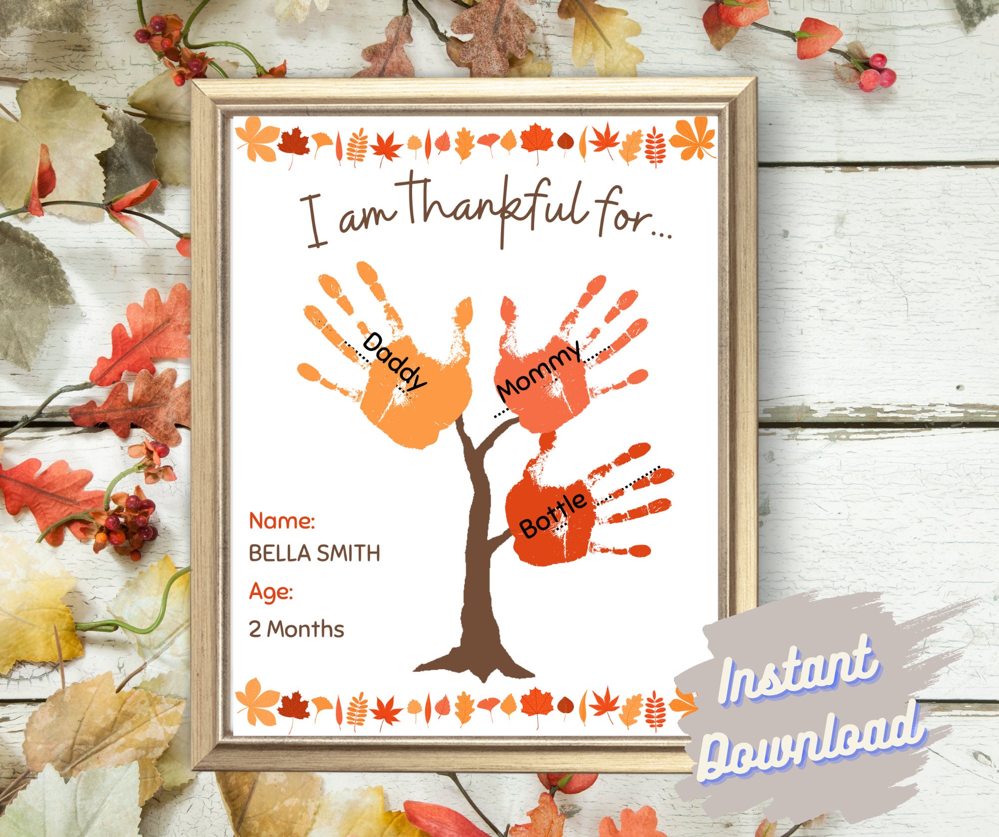 I Am Thankful Handprint Craft Keepsake Fall Season Template DIY Baby ...