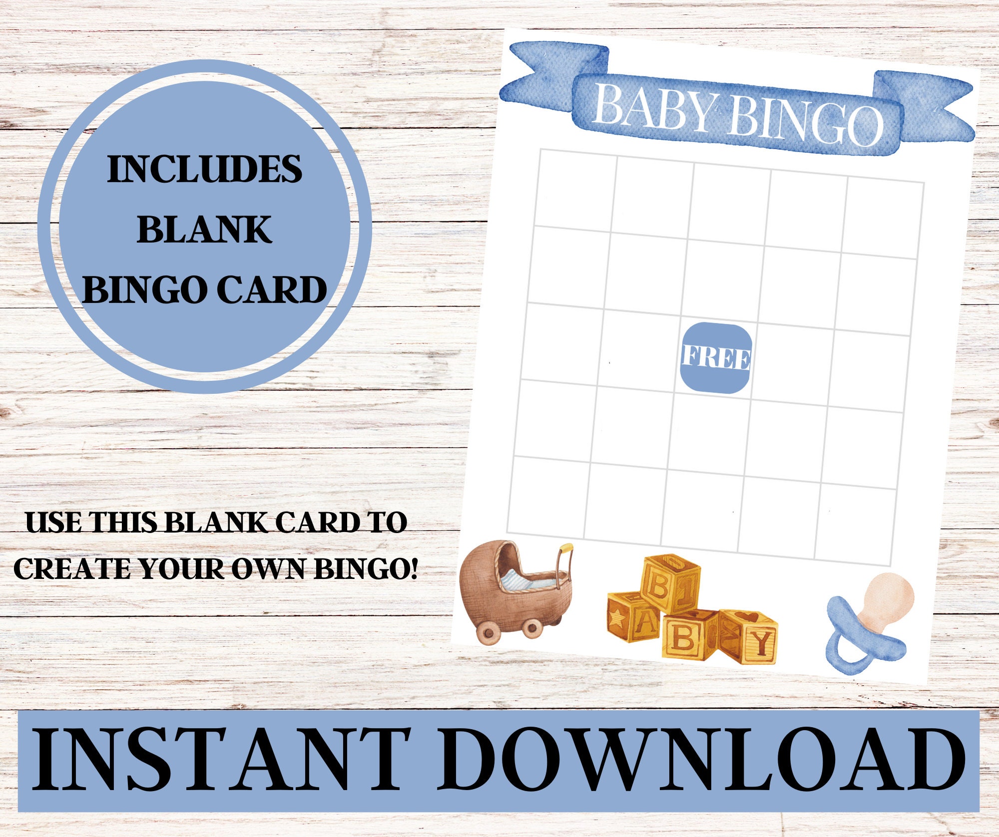 Blue Baby Shower Bingo Baby Shower Games Printable Activities Bingo ...