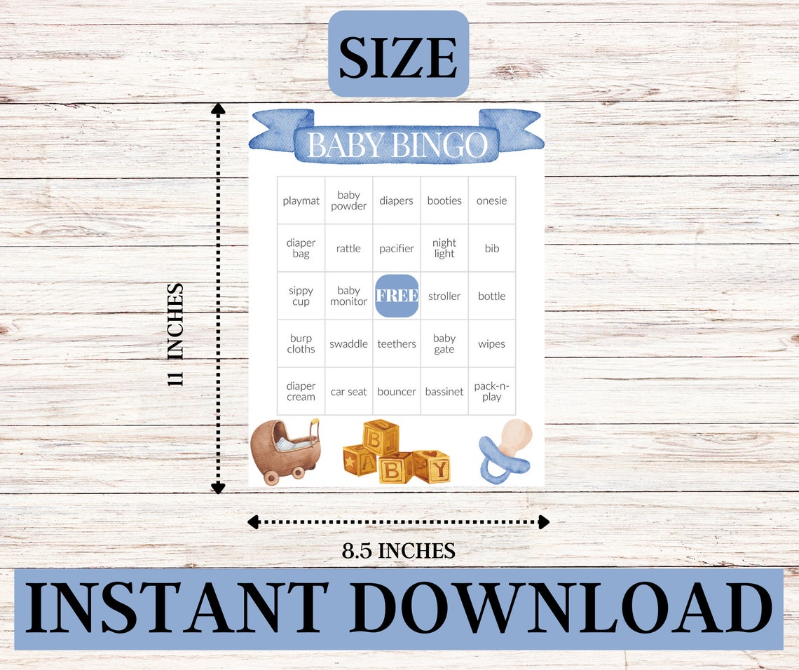 Blue Baby Shower Bingo Baby Shower Games Printable Activities Bingo ...