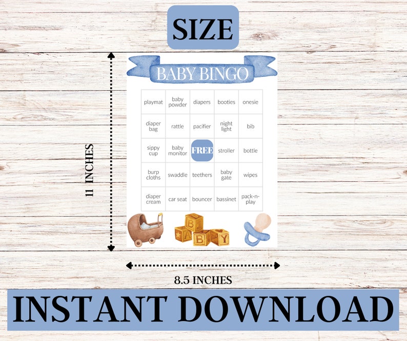 Blue Baby Shower Bingo Baby Shower Games Printable Activities Bingo ...