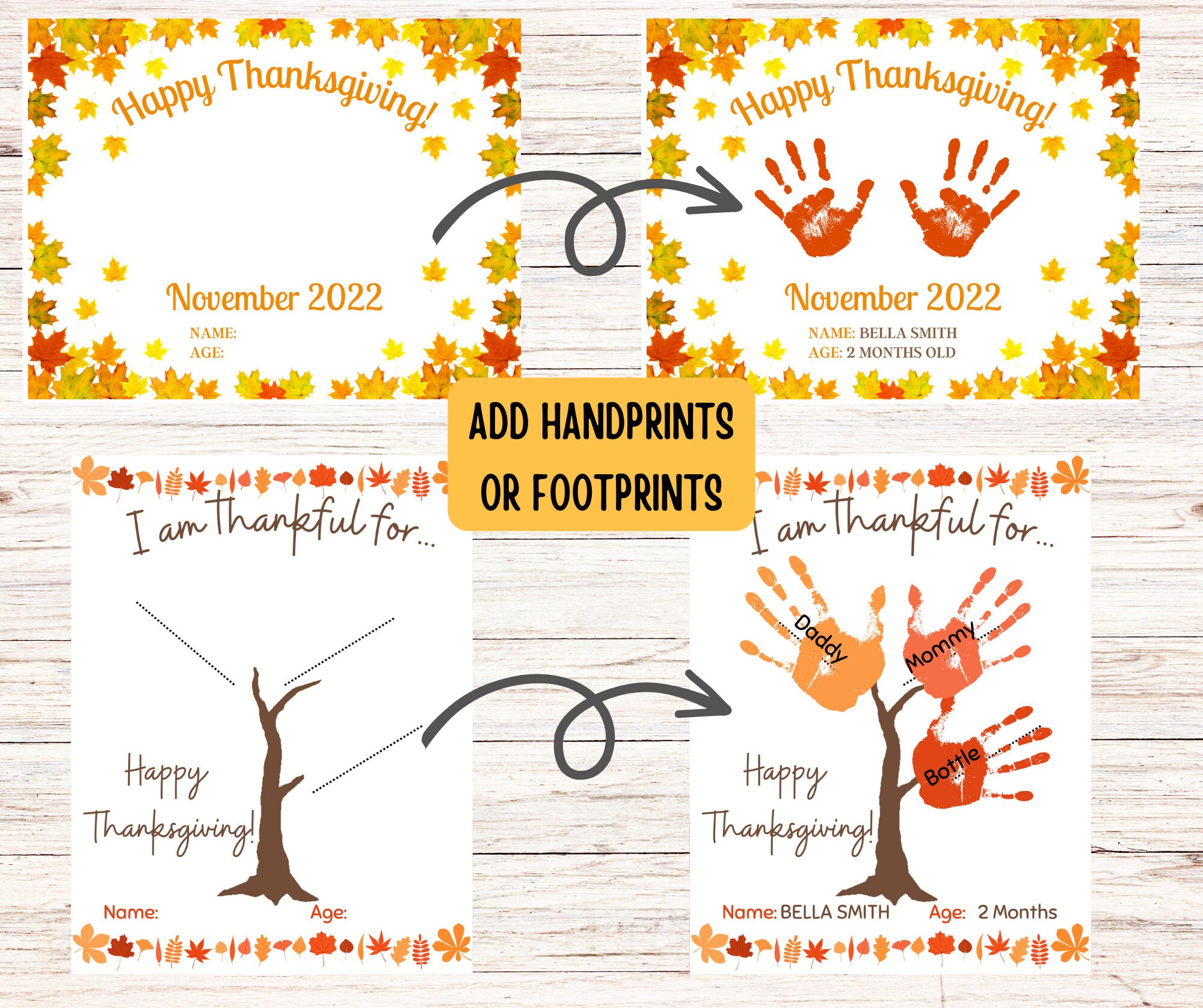 Thanksgiving Bundle Craft for Kids | Handprint Footprint Keepsake | DIY ...